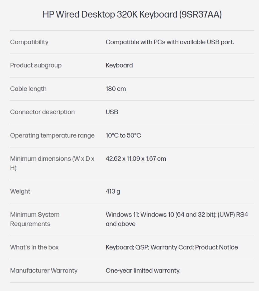 HP Wired 320K Keyboard A/P | BPC Technology