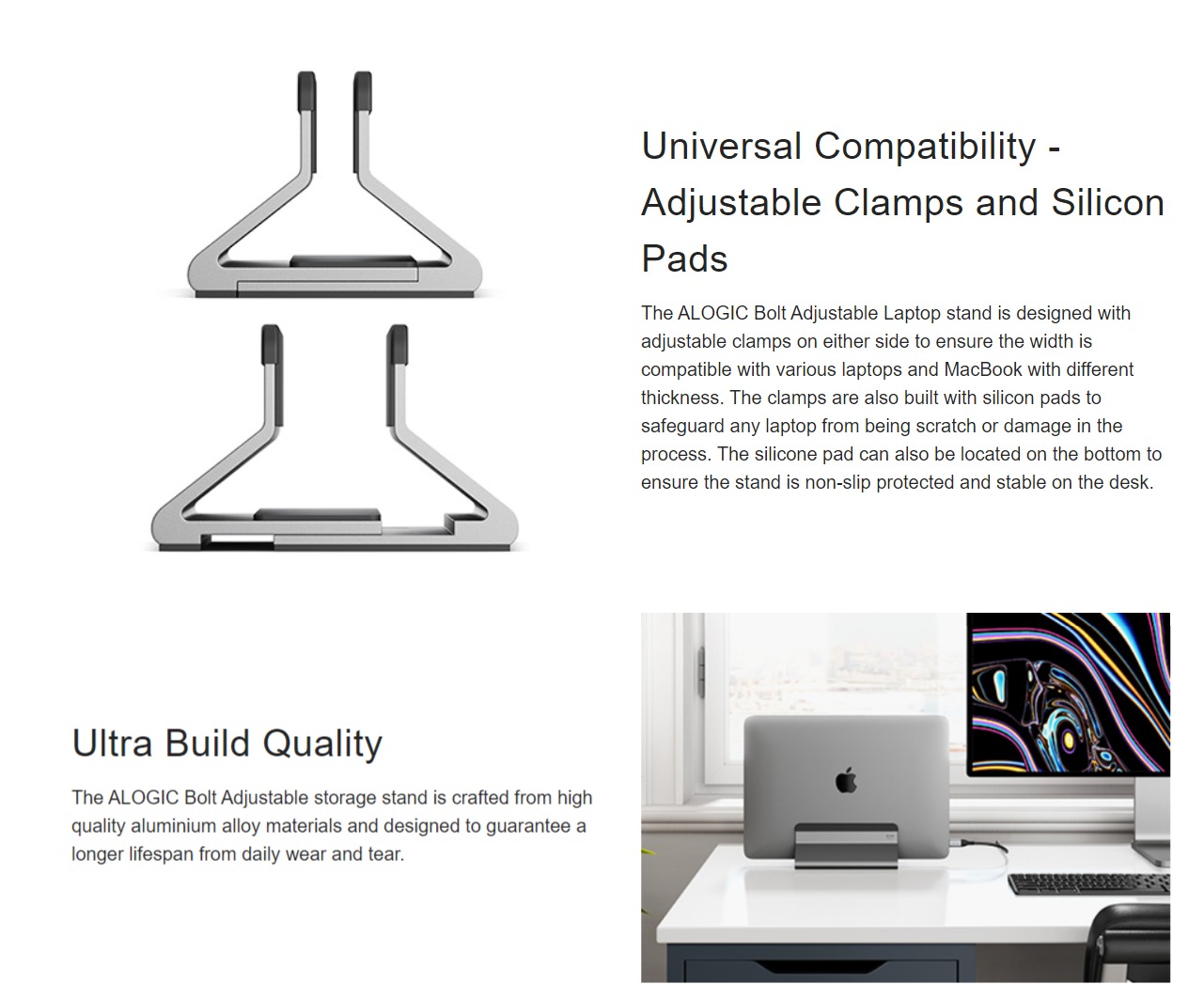 ALOGIC Bolt Adjustable Laptop Stand – Space Grey | BPC Technology