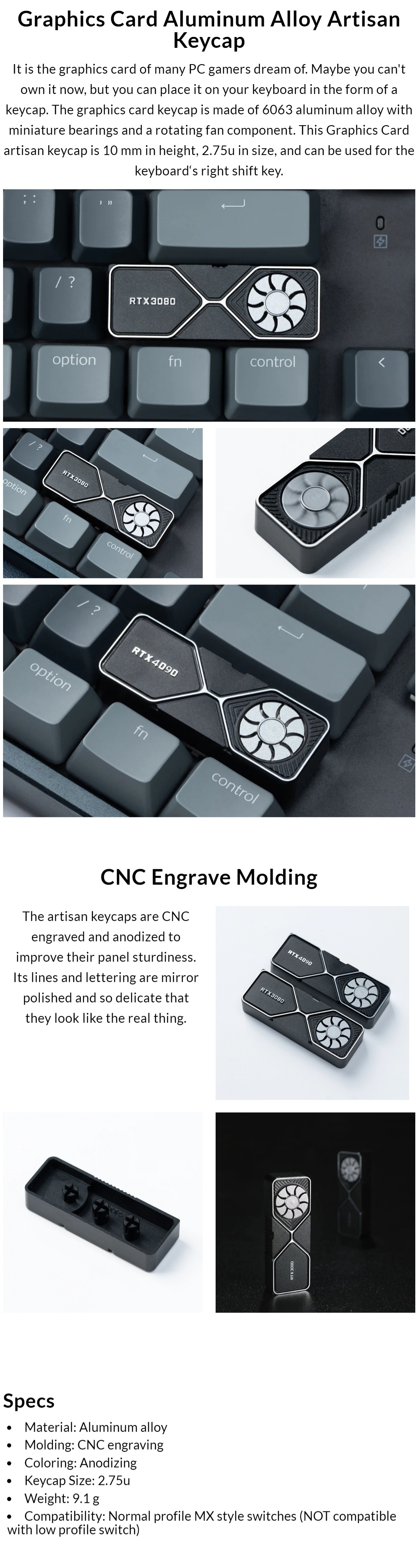 Graphics Card Aluminum Alloy Artisan Keycap - 2.75u / 4090 (AT-21 ...