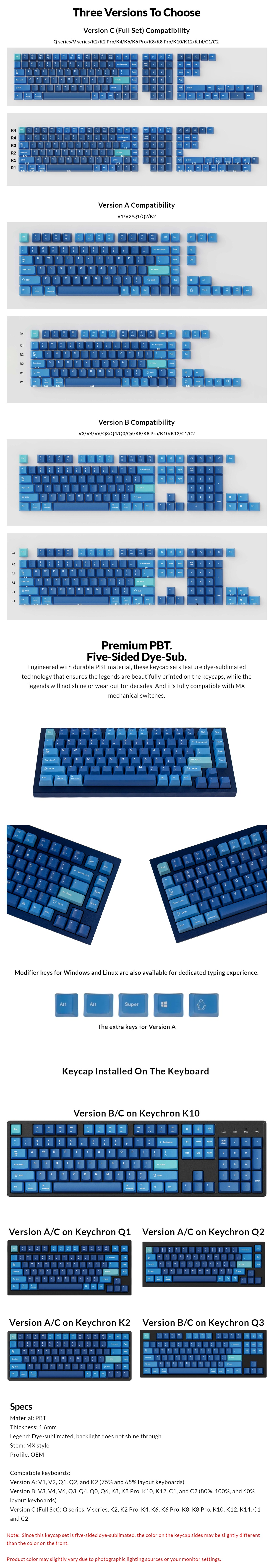 Keychron Q0/Q3/Q4/Q6/K8/K8 Pro/K10/C1/C2 OEM Profile Dye-Sub PBT Keycap ...