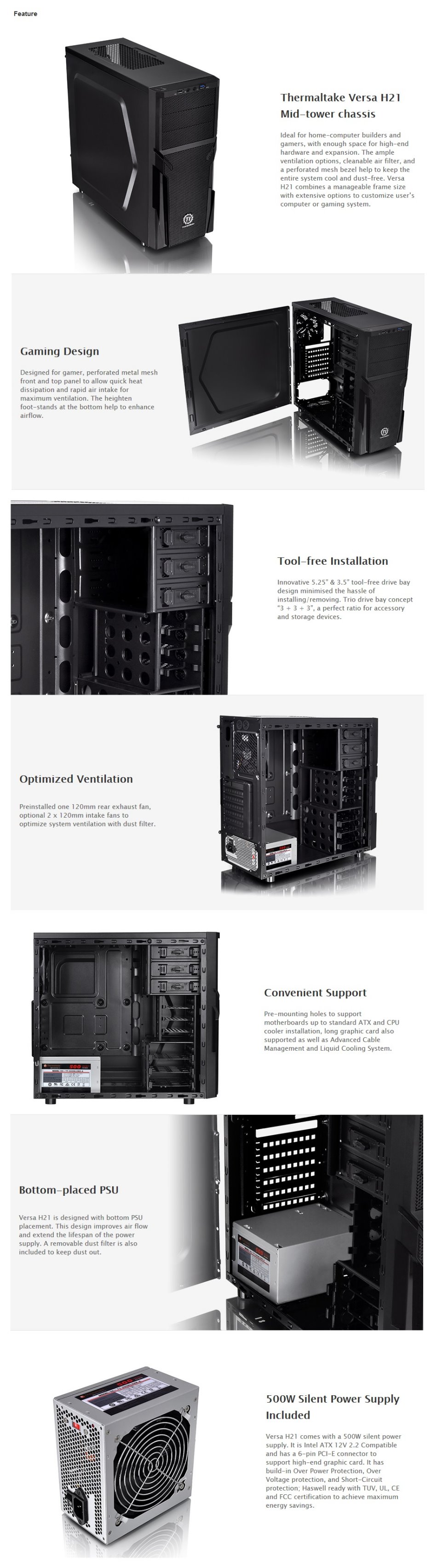 Thermaltake Black Versa H21 Mid-Tower ATX Case with 500W PSU | BPC ...