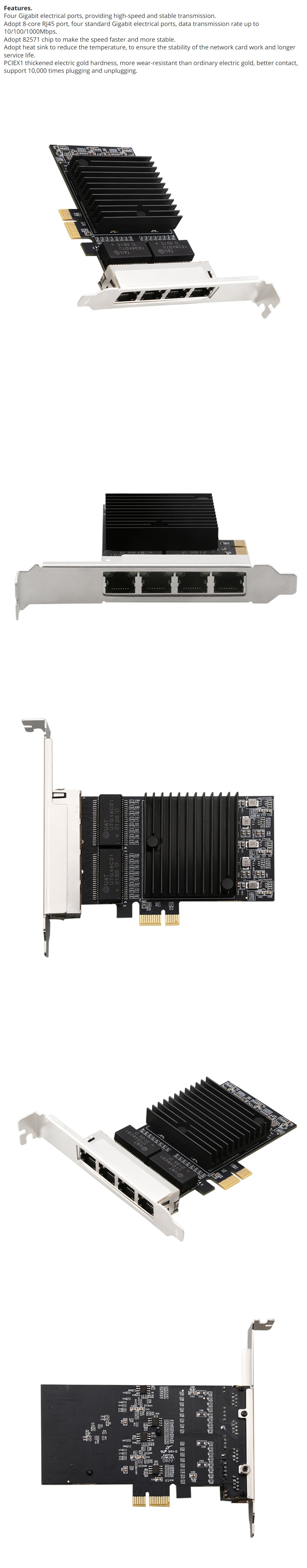 Diewu Intel 82571 Chipset 4ports LAN PCI-e x1 Card | BPC Technology