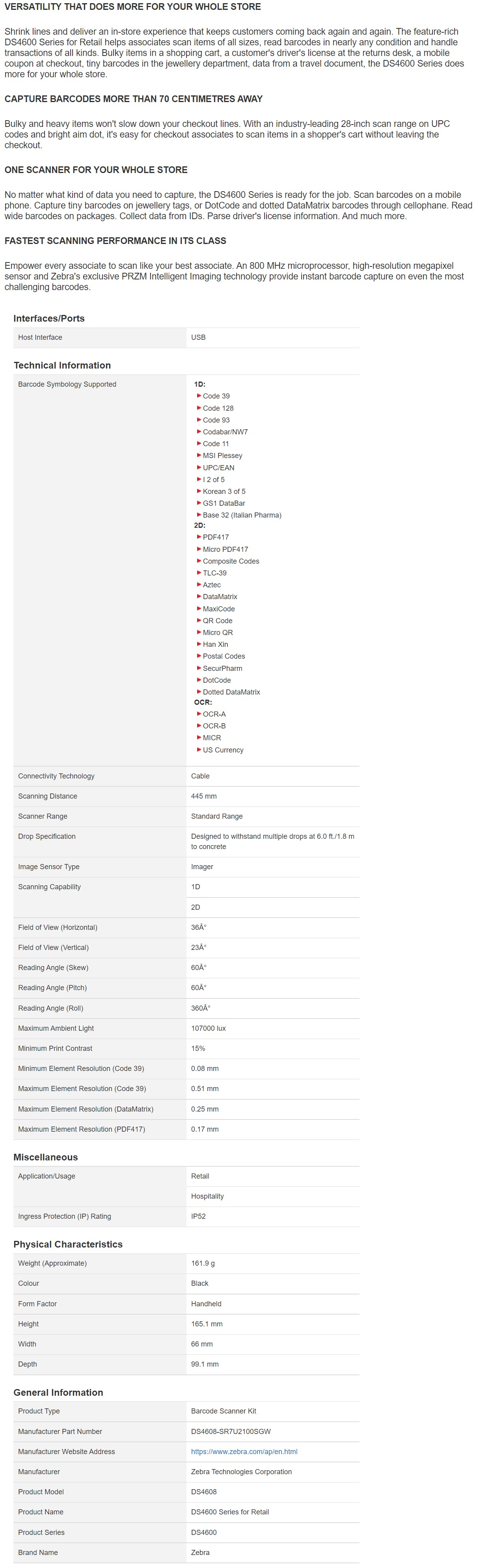 Zebra DS4608-SR Black With Stand USB KIT 1D/2D Handheld Scanner | BPC ...