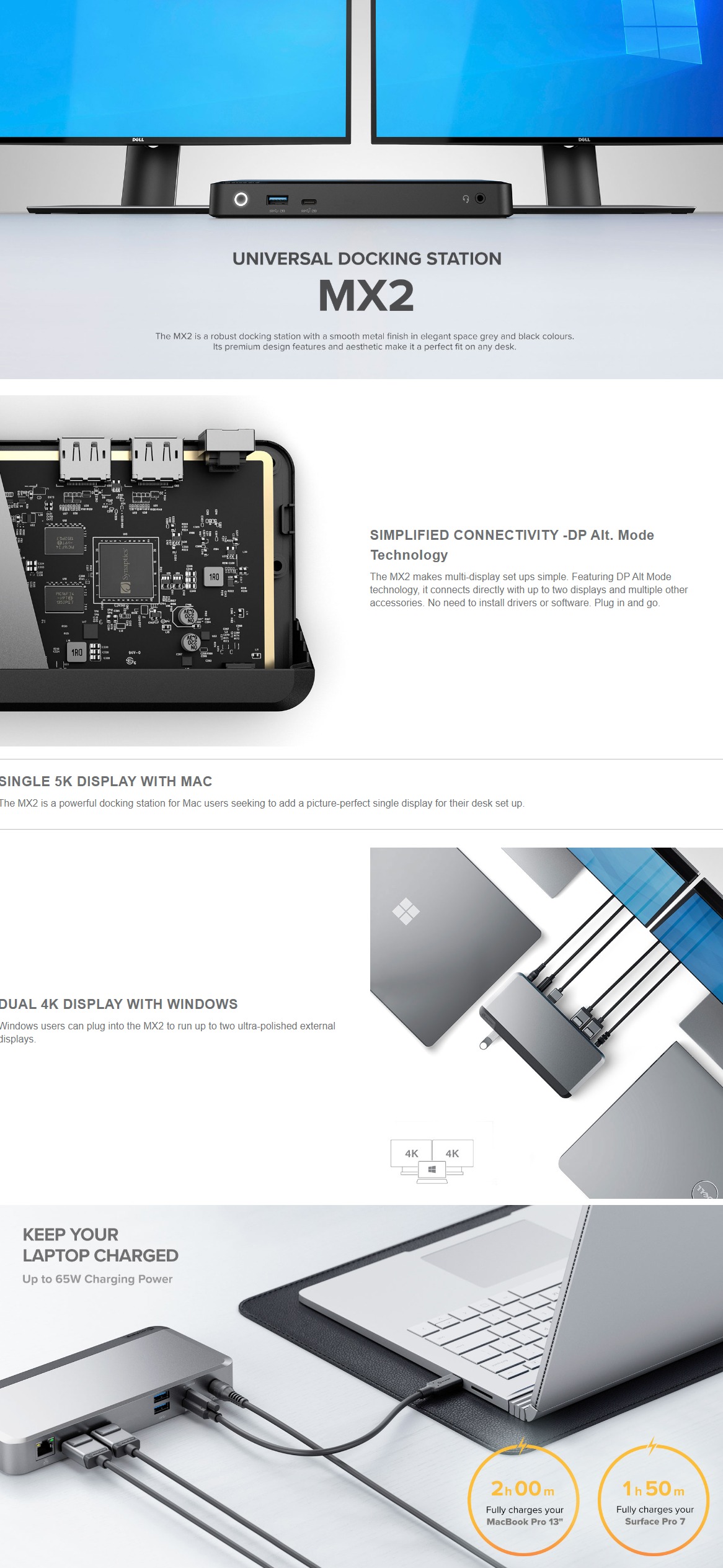 ALOGIC MX2 USB-C Dual Display DP Alt. Mode Docking Station With 100W ...