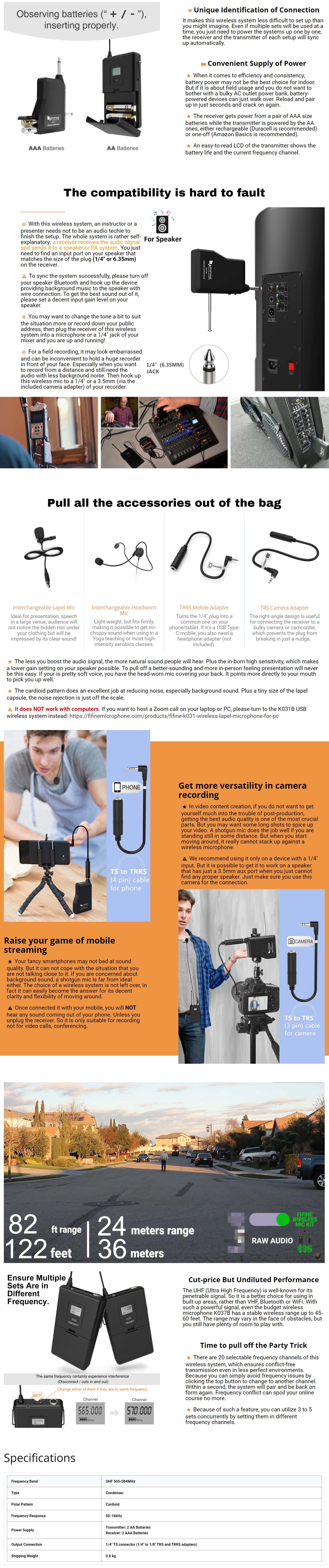 FIFINE K037B WIRELESS SYSTEM WITH LAPEL MIC AND HEADSET FOR SPEAKER ...