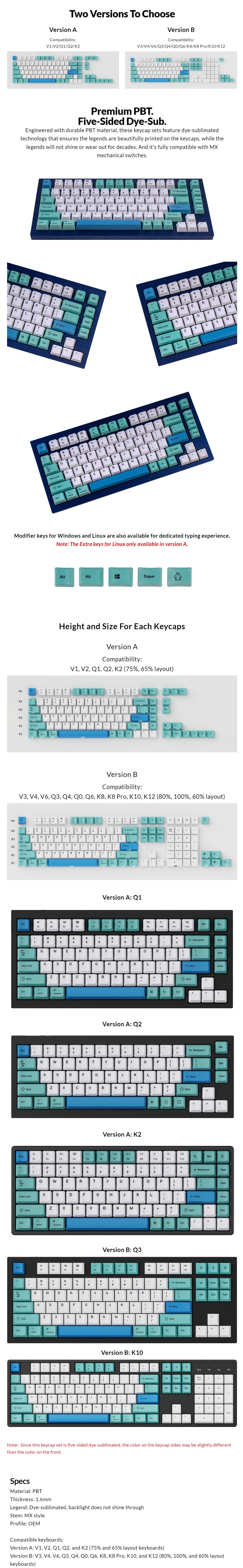 Keychron Q0/Q3/Q4/Q6/K8/K8 Pro/K10/C1/C2 OEM Profile Dye-Sub PBT Keycap ...