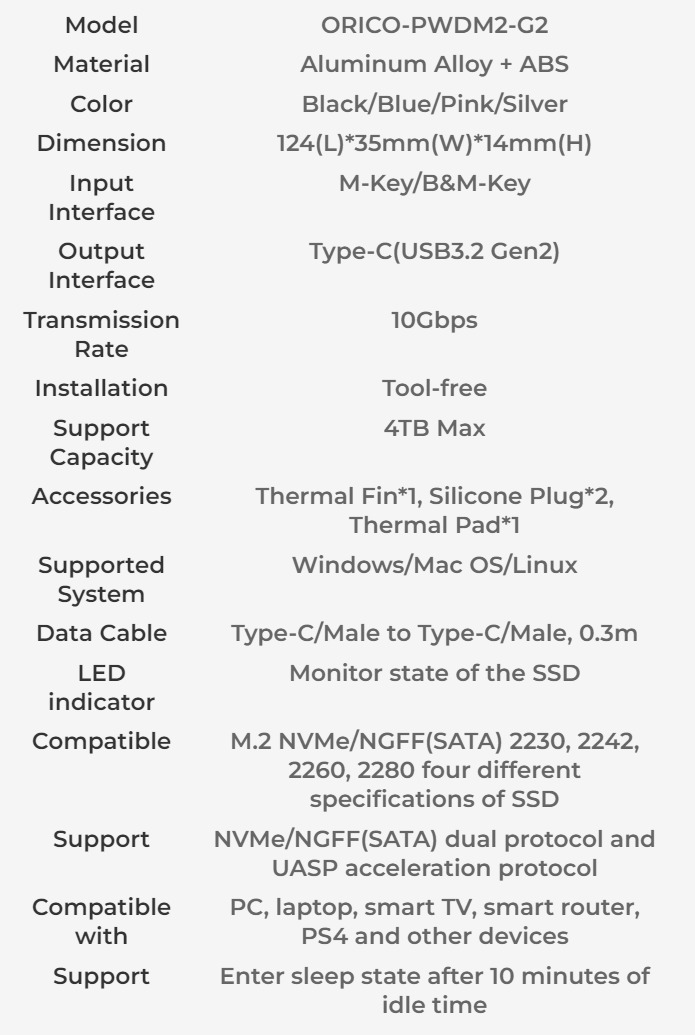 Orico NVMe/NGFF(SATA) Dual Protocol M.2 SSD Enclosure, TypeC Gen2 ...