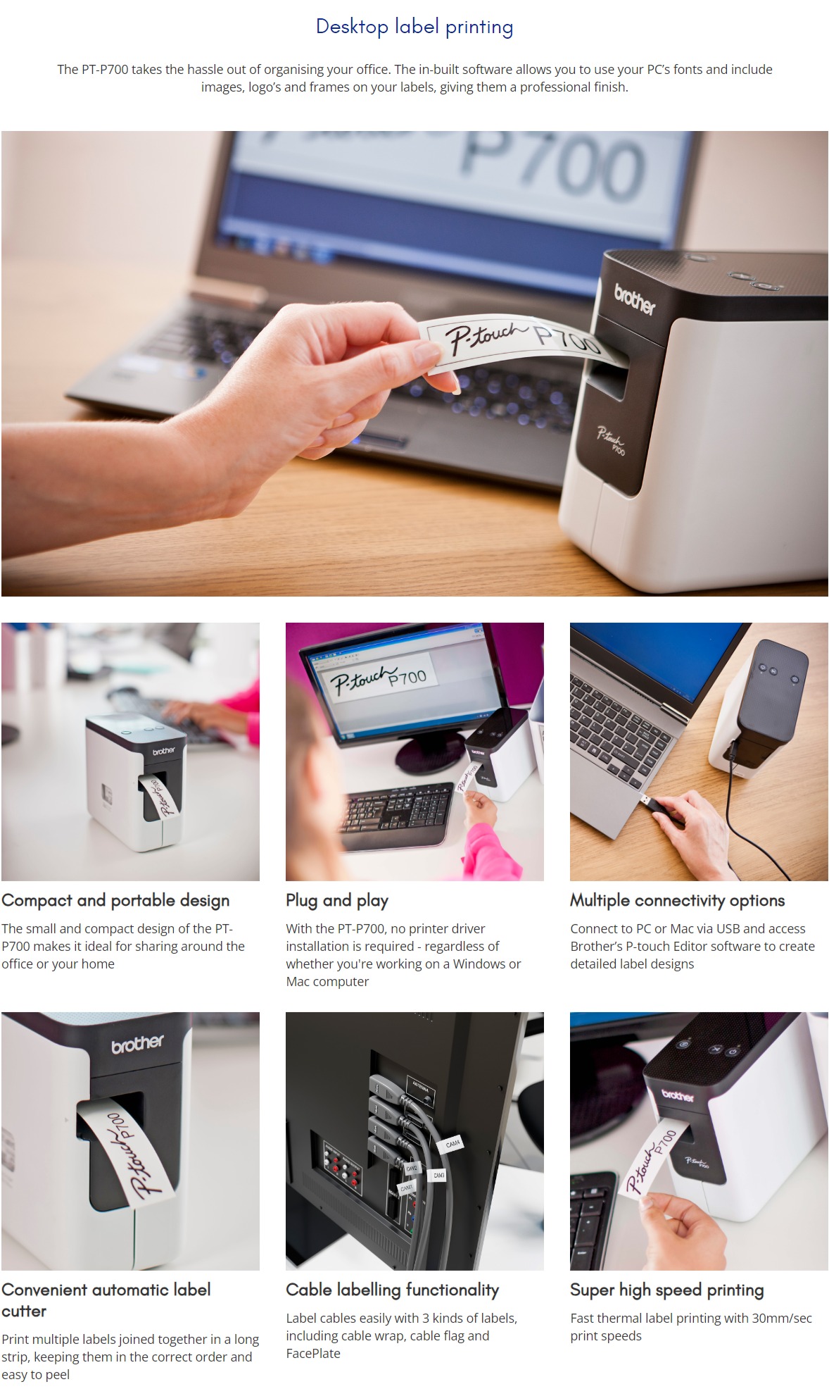 Brother PT-P700 Desktop PC/MAC Plug & Print Labeller/Label Printer ...