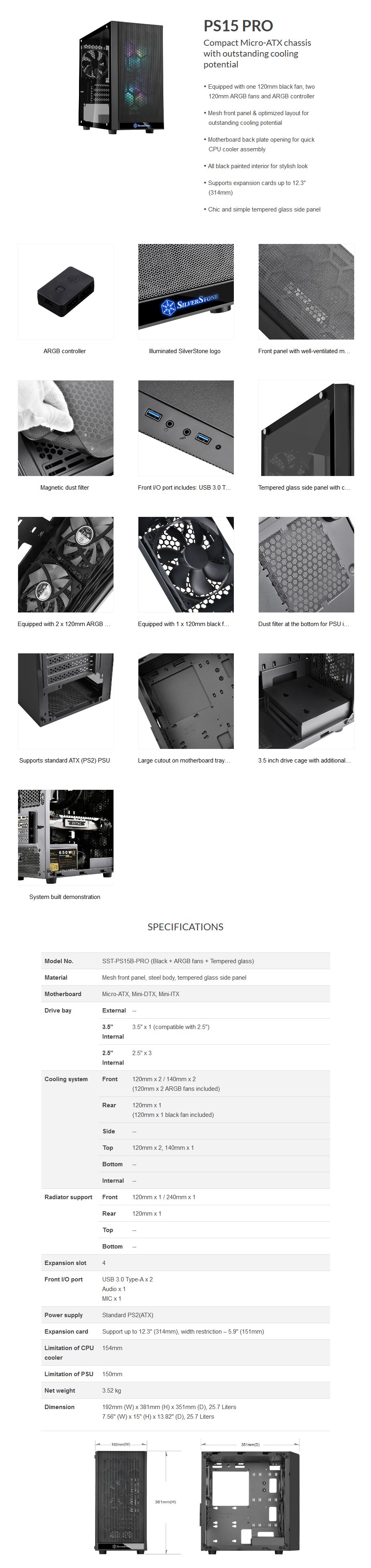 SilverStone Precision PS15 PRO ARGB Tempered Glass ARGB Micro-ATX Case ...