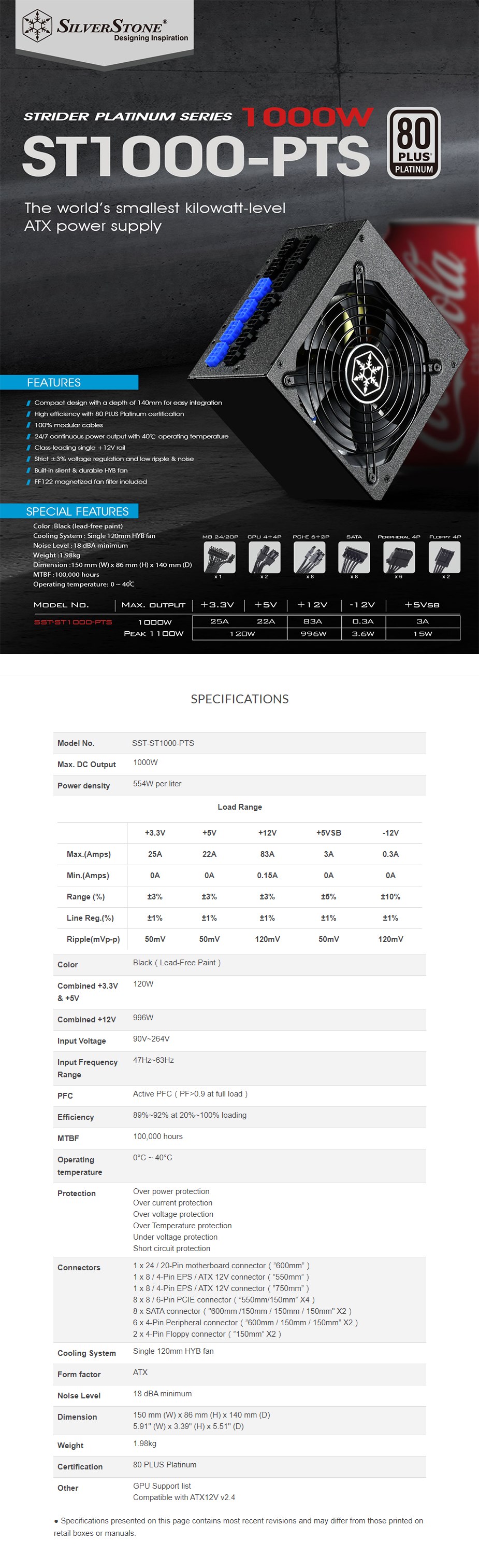 SilverStone ST1000-PTS 1000W 80+ Platinum Fully Modular Power Supply ...