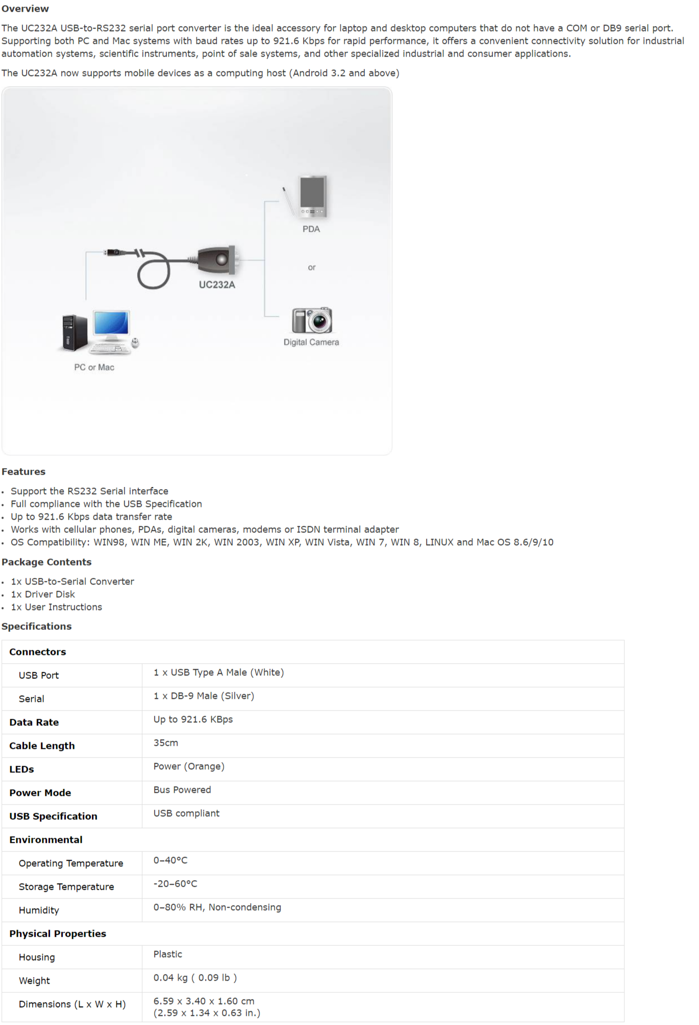 Aten UC-232A USB to Serial Converter | BPC Technology