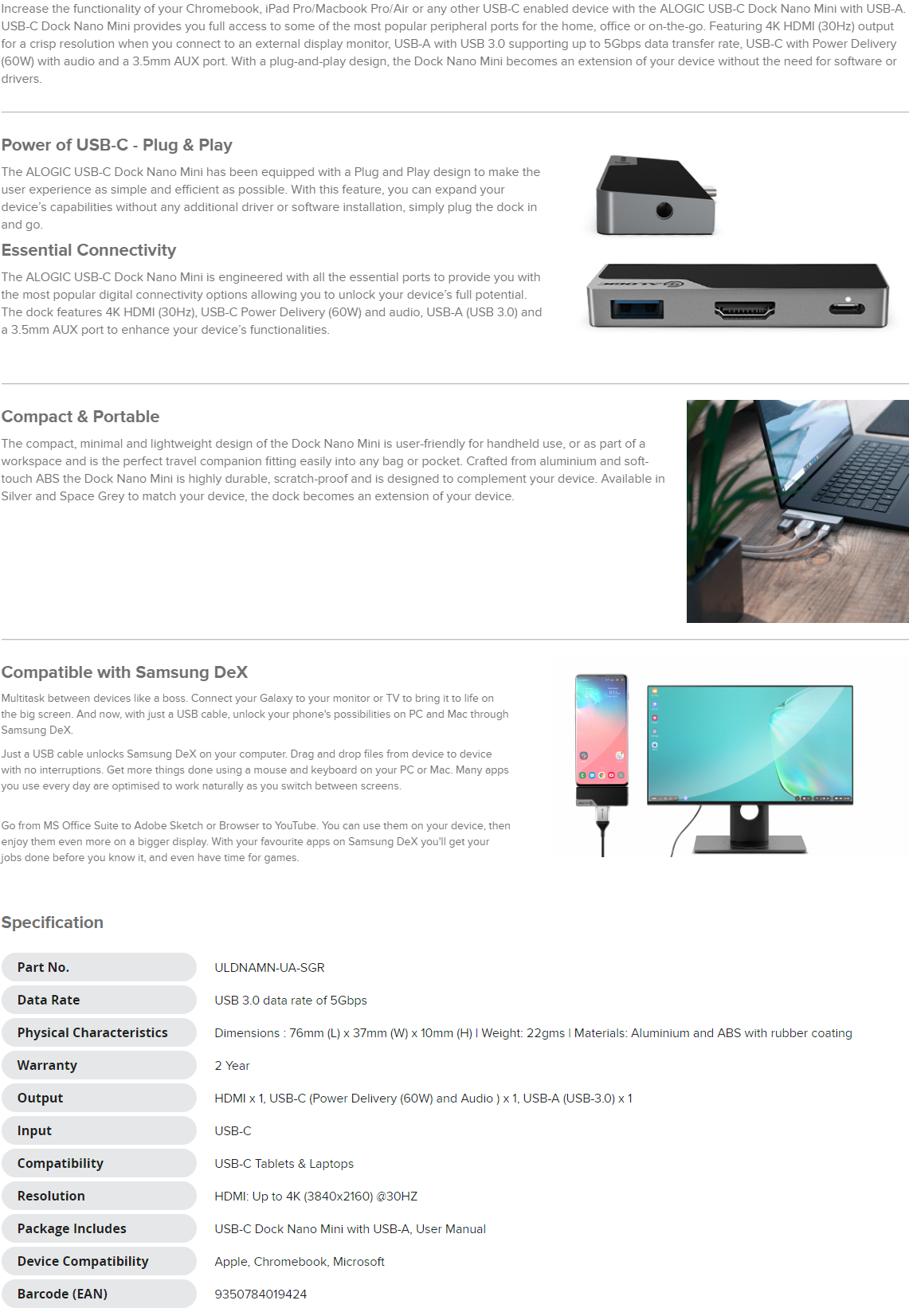 ALOGIC USB-C Dock Nano Mini with USB-A - Ultra Series - Silver | BPC ...