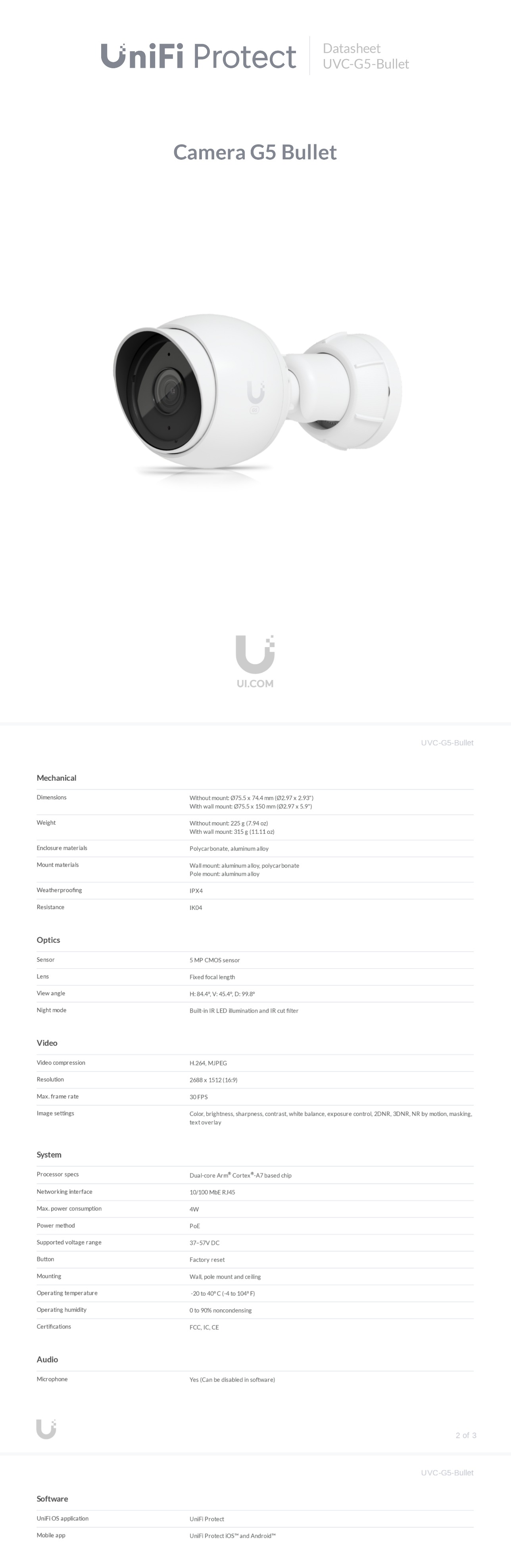 Ubiquiti Unifi Protect UVC-G5-Bullet 2K HD Indoor/Outdoor Bullet Camera ...