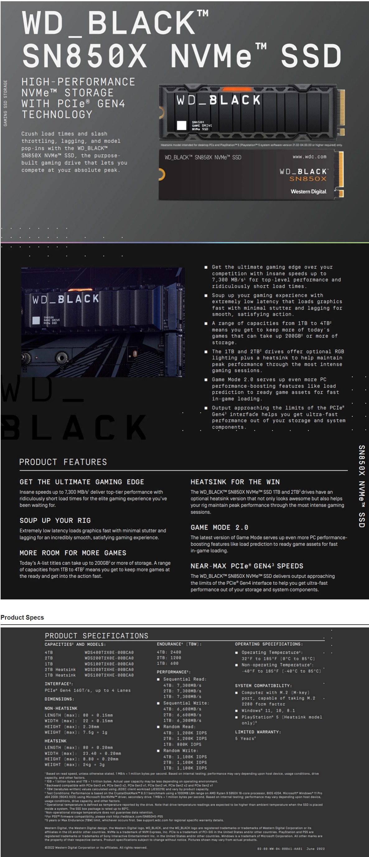 WD Black SN850X 1TB PCIe 4.0 NVMe M.2 2280 SSD with Heatsink | BPC ...