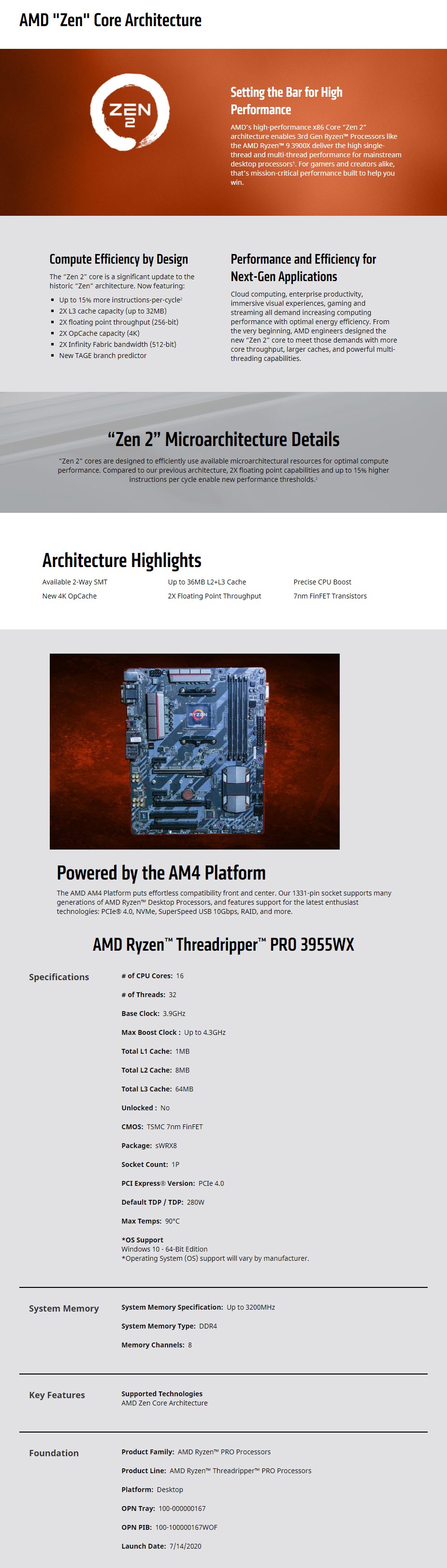 AMD Ryzen ThreadRipper Pro 3955WX 16-Core sWRX8 3.9GHz Processor | BPC ...