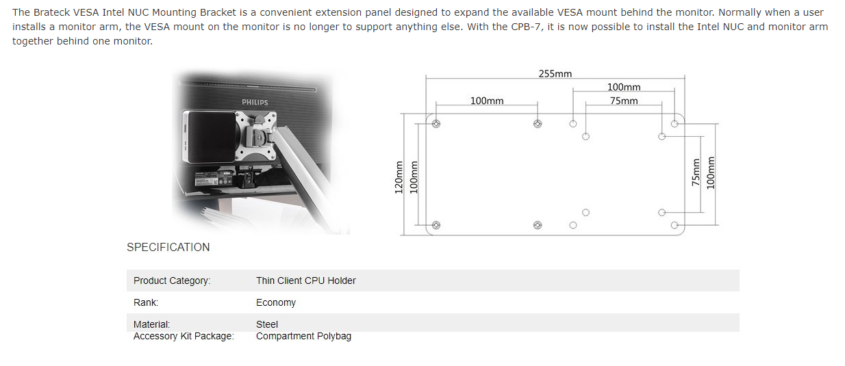 Brateck VESA Intel NUC Mounting Bracket | BPC Technology