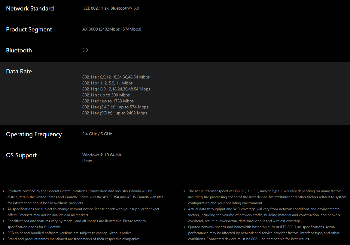 ASUS PCE-AX58BT AX3000 Dual Band Wi-Fi 6 (802.11ax) PCI-E 160MHz ...